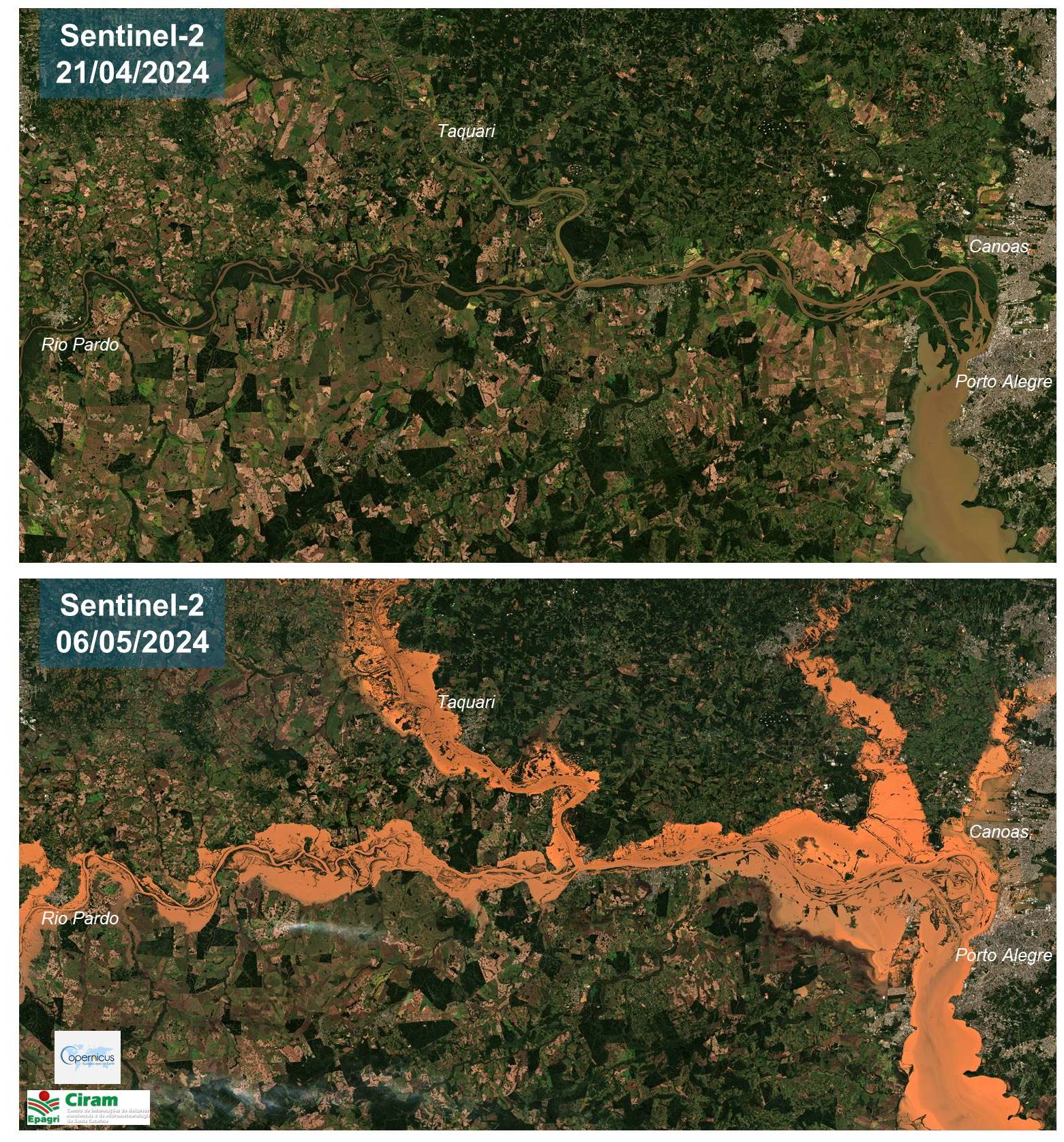 A enchente do RS registrada pelo satélite Sentinel-2 – EPAGRI/CIRAM